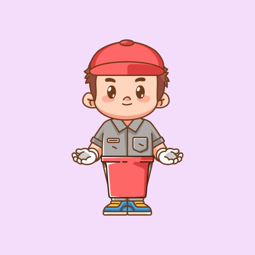 Cute waiter serve bowl soup kawaii chibi Vector Image