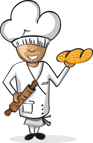 Cartoon baker holding bakery peel tool with bread Vector Image