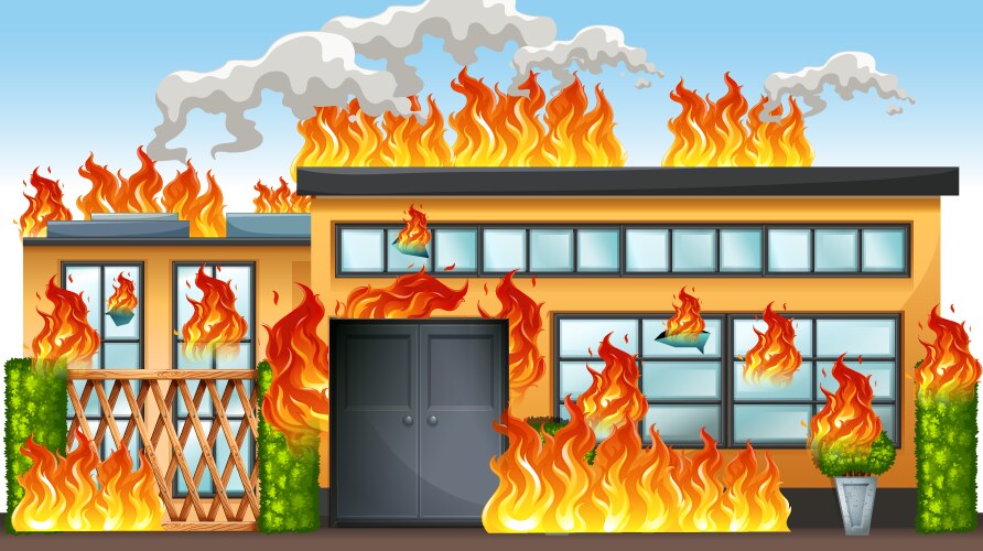 Fireman extinguish fire on house Royalty Free Vector Image