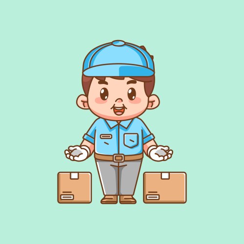 Cute polite male courier package delivery kawaii Vector Image