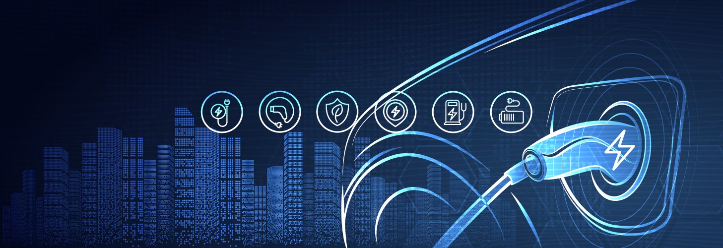 Electric car logo with charging stations Vector Image