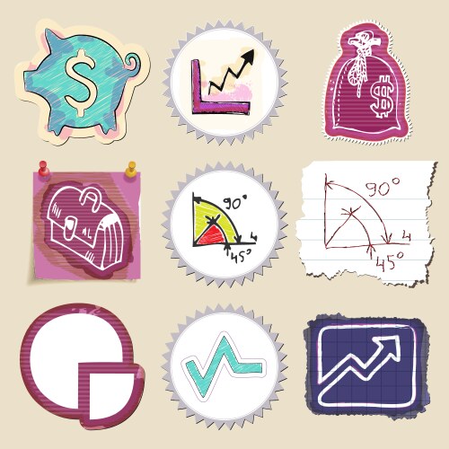Hand drawn finance emblems set isolated Royalty Free Vector