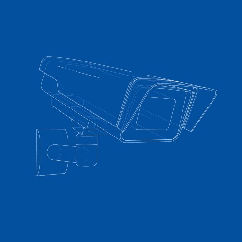 Cctv security camera outline drawing on blueprint Vector Image