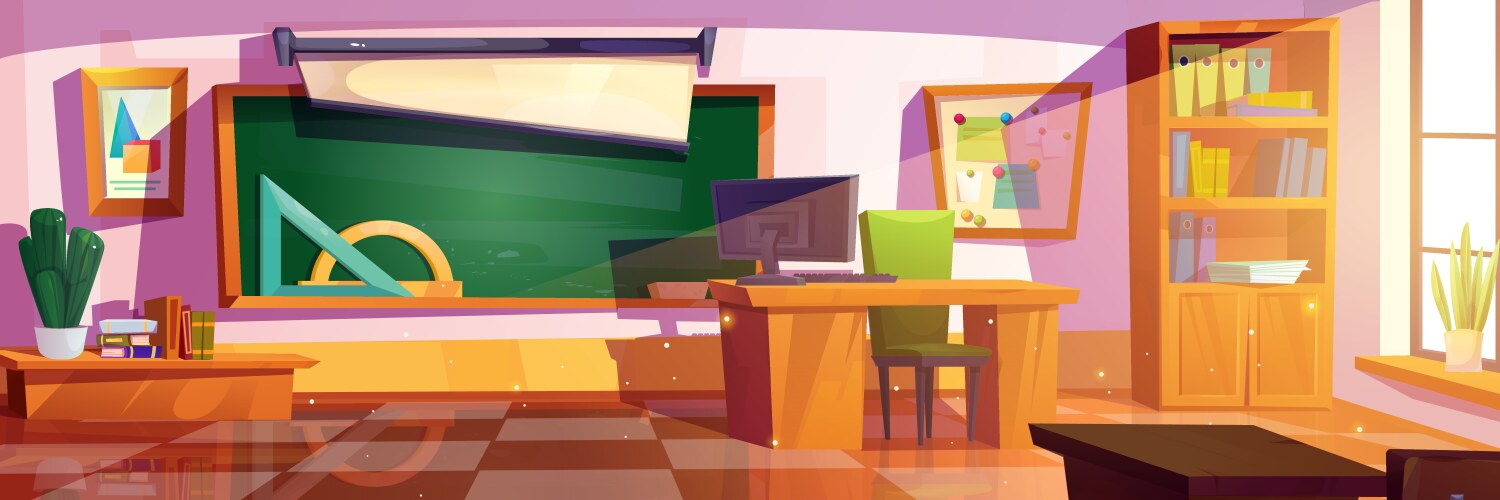 School classroom furniture cartoon set chalkboard Vector Image