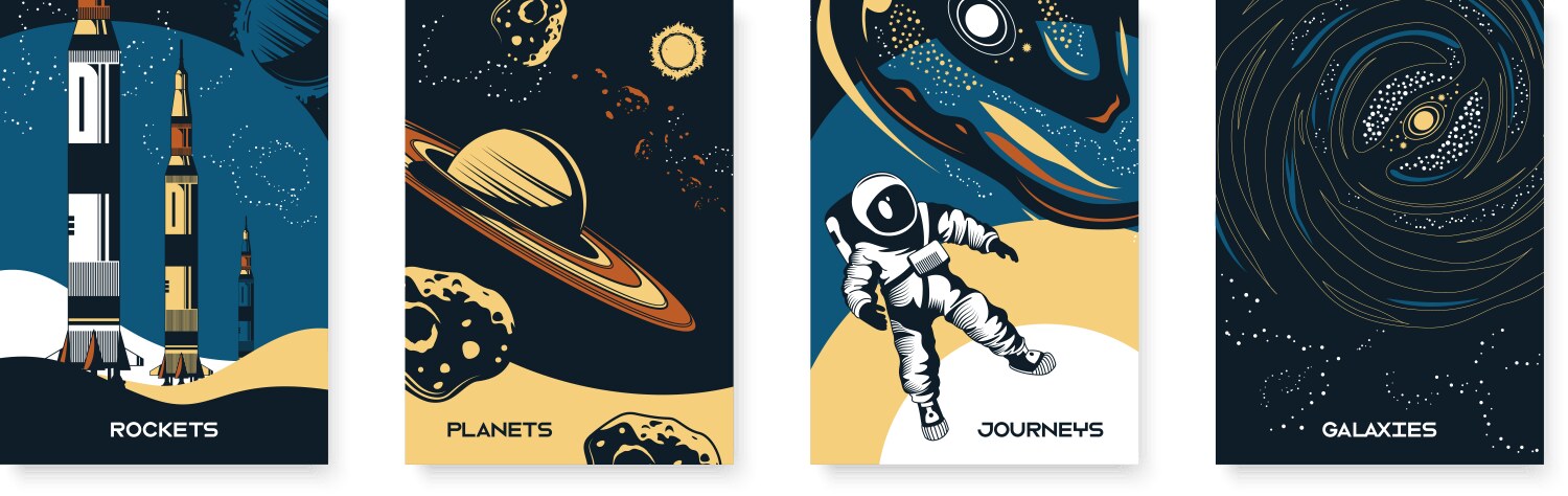 Moon posters with a flying rocket Royalty Free Vector Image