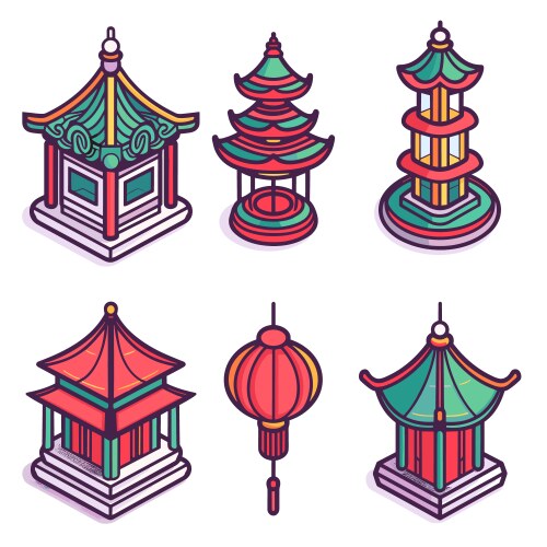 Set colorful traditional asian structures lantern Vector Image