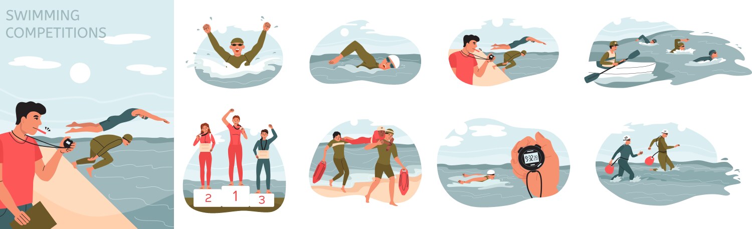 Swimmers set various characters swimming people Vector Image