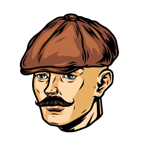 Mustached man head in irish cap Royalty Free Vector Image