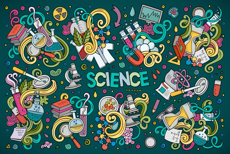 Cartoon cute doodles science Royalty Free Vector Image