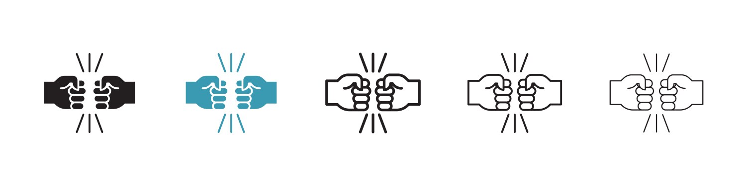Fist bump icon set strong team strength hand Vector Image