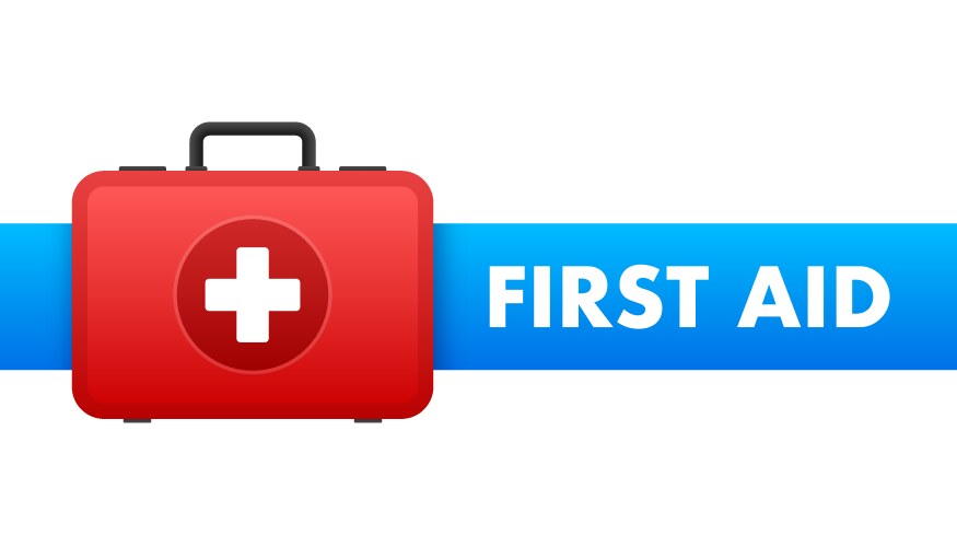 Cartoon icon with red first aid on white Vector Image