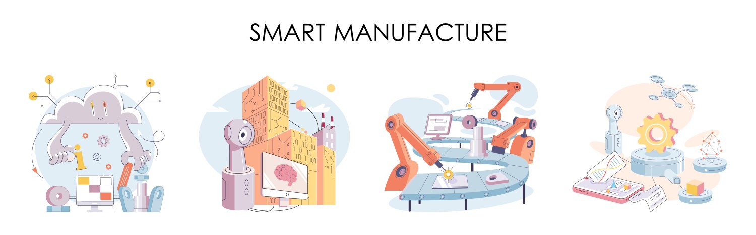 Manufacturing process at automated production Vector Image