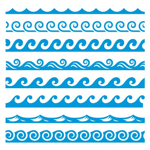 Sea water waves seamless borders set Royalty Free Vector
