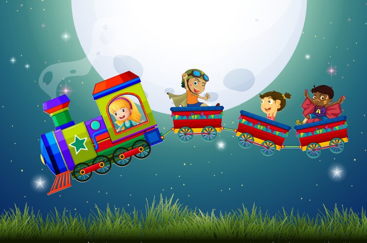 Children riding on the train Royalty Free Vector Image