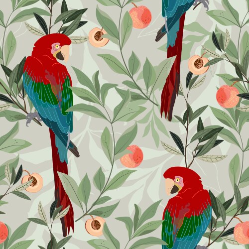 Seamless borders with red flowers and parrots Vector Image