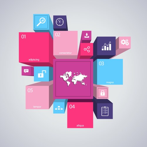 Infographic 3d pink arrows Royalty Free Vector Image