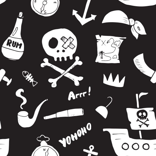 Pirate doodles seamless pattern cute items Vector Image