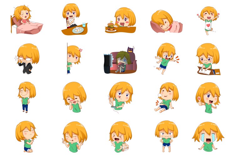 Cartoon Girl Expressions Set – Royalty-Free Vector | VectorStock