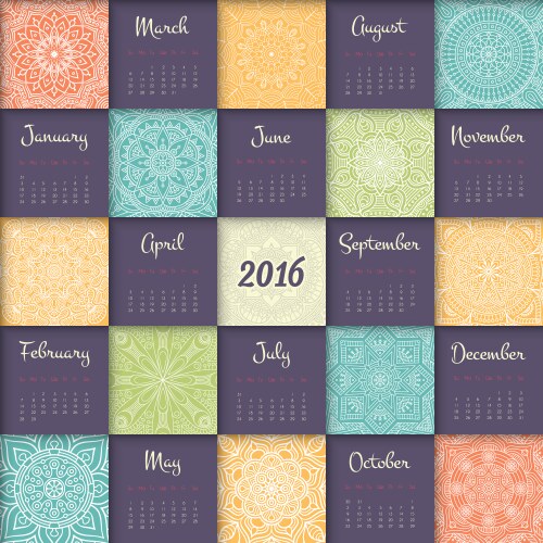 Calendar with mandalas Royalty Free Vector Image