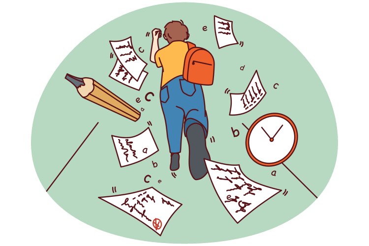 Child rush in school being late for classes Vector Image