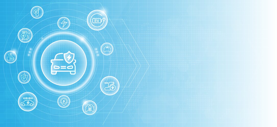 Electric car line with charging stations Vector Image