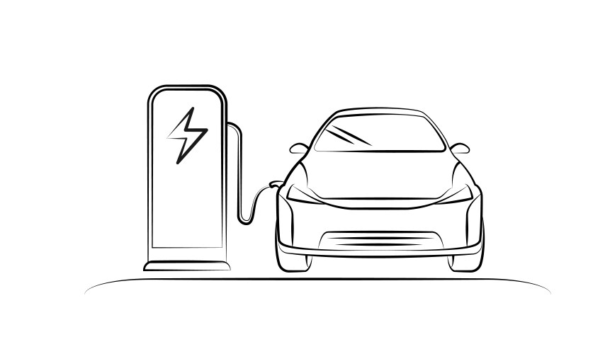 Electric car line with charging stations Vector Image