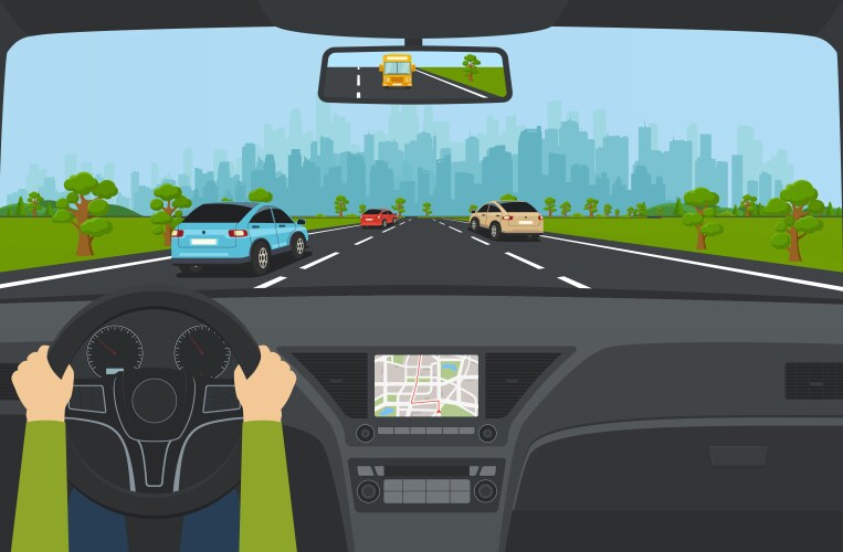 Car on the road Royalty Free Vector Image - VectorStock