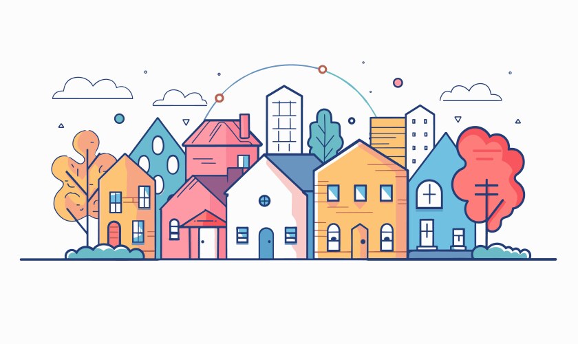 Colorful suburban neighborhood scene various Vector Image