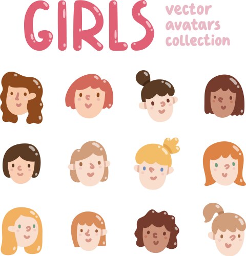 Girls outline avatars collection Royalty Free Vector Image