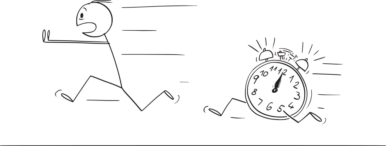 Person running from time clock or deadline Vector Image