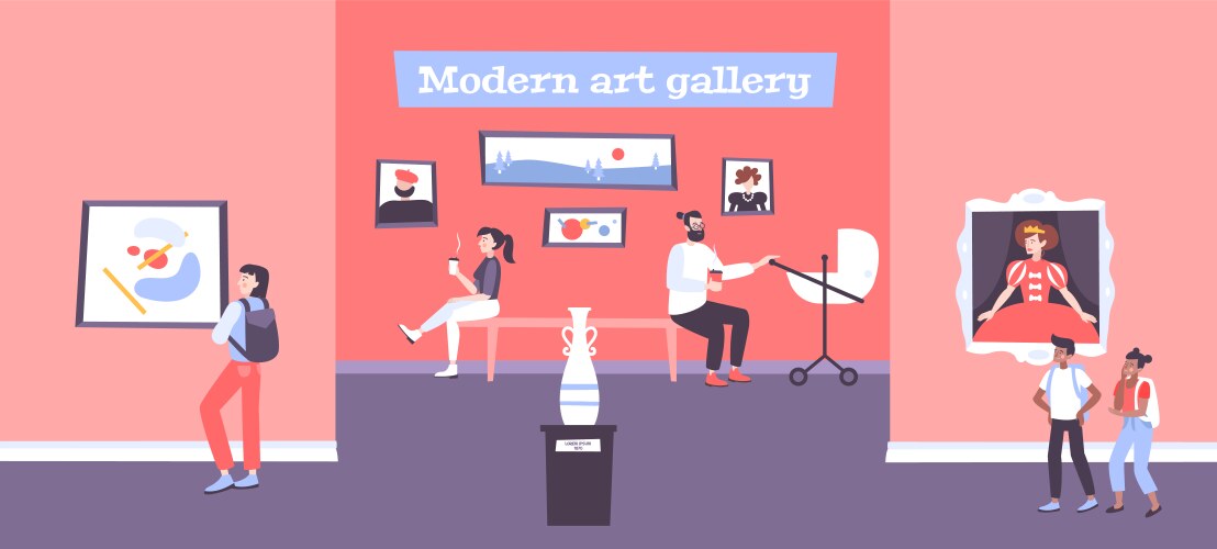 Art gallery museum interior cartoon exhibition Vector Image