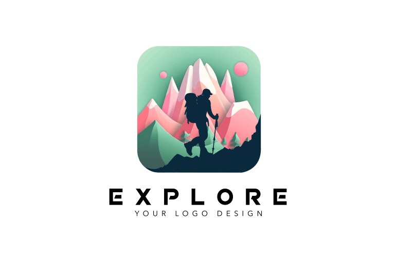 Adventure and exploring logo design concept hiker Vector Image