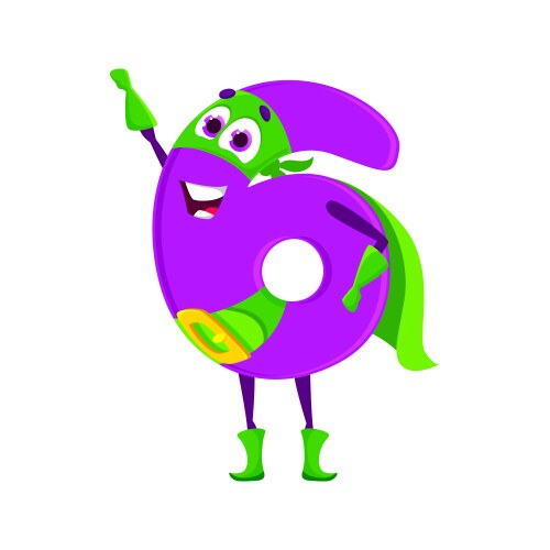 Cartoon groovy math number six bandit character Vector Image