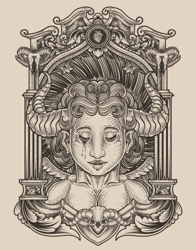 Demon skull with antique engraving style perfect Vector Image