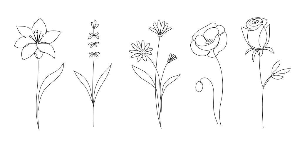 Flower set continuous outline style decoration Vector Image