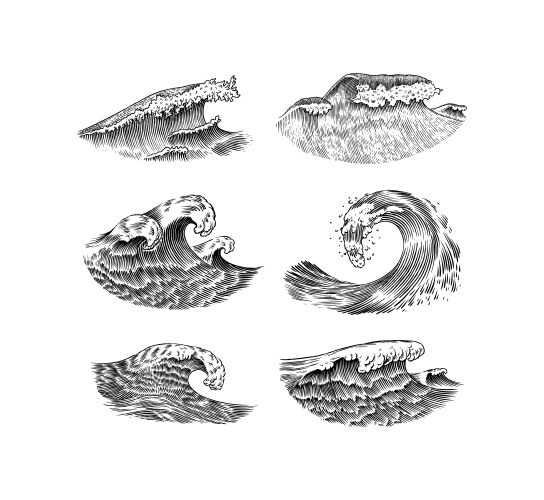 Atlantic tidal waves vintage old engraved hand Vector Image