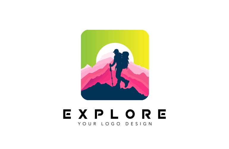Adventure and exploring logo design concept hiker Vector Image