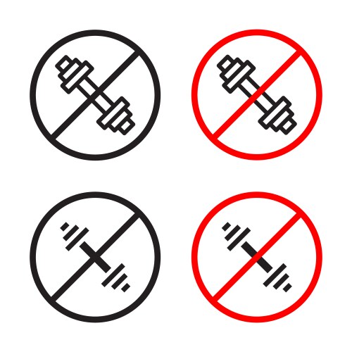 Forbidden barbell sign avoid gym exercise symbol Vector Image