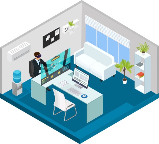 Isometric computer lab classroom Royalty Free Vector Image