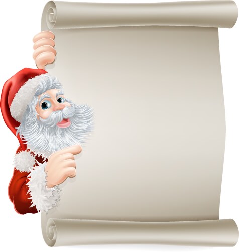 Happy santa scroll blank label pointing Royalty Free Vector
