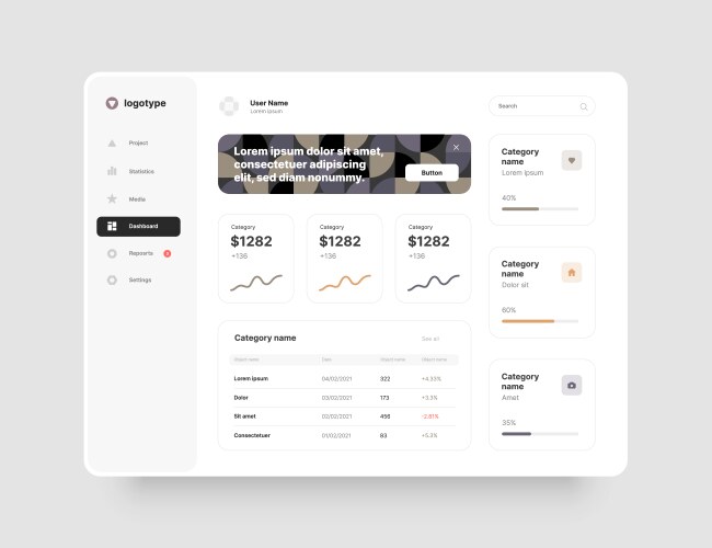 Dashboard ui admin panel design template Vector Image