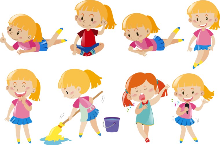 Kids doing different chores Royalty Free Vector Image
