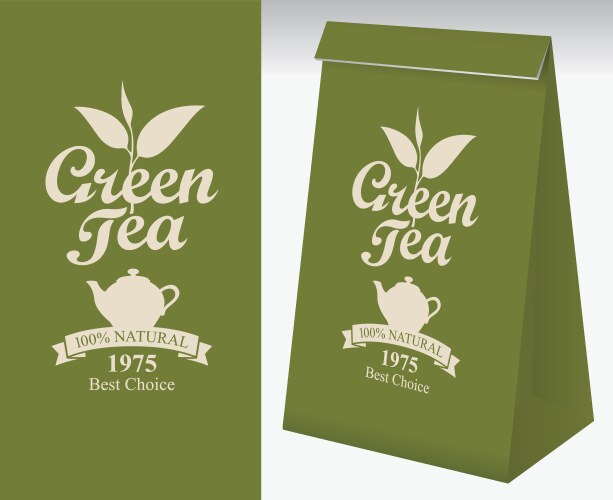 Paper packaging with label for green tea Vector Image