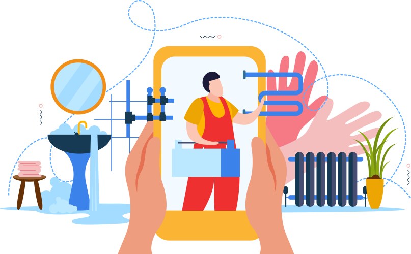 Plumber with tools and working accessories set Vector Image