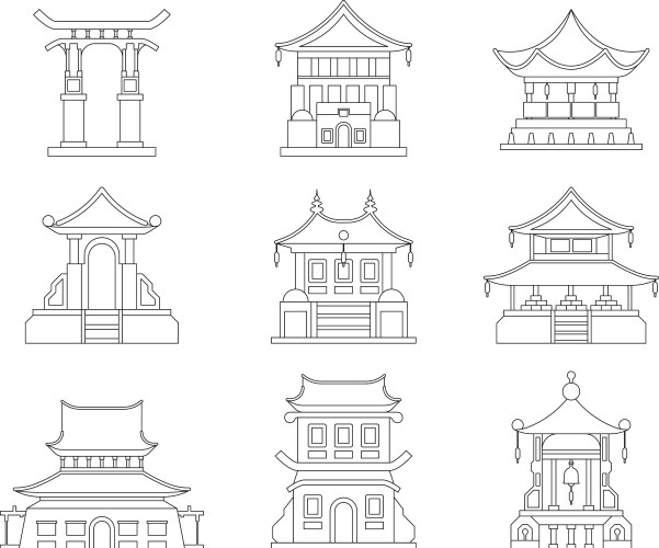 Asian buildings isometric chinese gate Royalty Free Vector