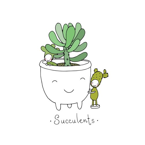 Cartoon cute succulents in pot Royalty Free Vector Image