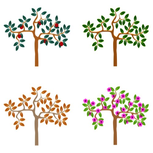 Four seasons trees stylized with circles isolated Vector Image