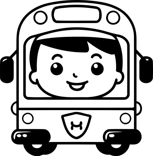 Cute school boy driving bus cartoon Royalty Free Vector