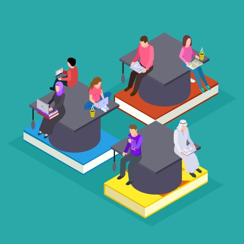 University students isometric composition Vector Image