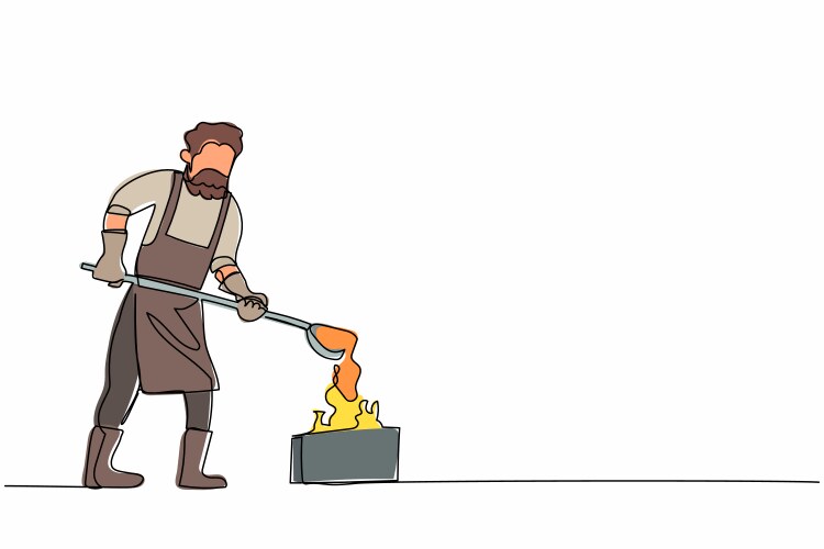 Single continuous line drawing blacksmith casting Vector Image